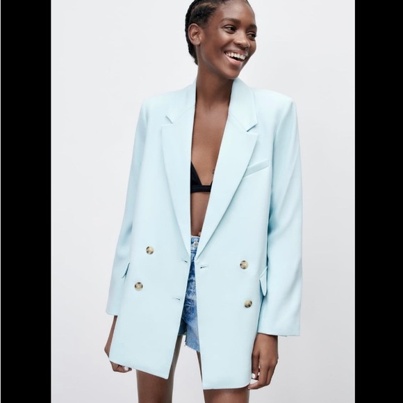 Zara | Jackets & Coats | Zara Sky Blue Flowy Blazer | Poshmark